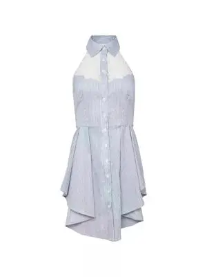 FLEUR DU MAL Halterneck Mini Dress With Lace Cutouts - Blue