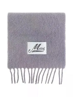 Marni Fringed Logo-patch Scarf - Grey