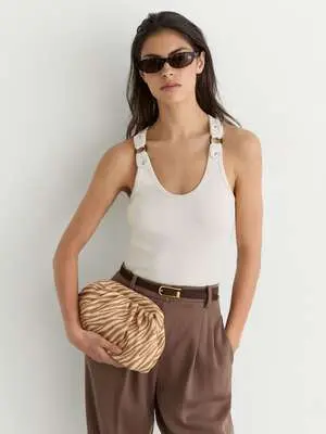 REISS Georgia Raffia-effect Zebra Pouch Clutch Bag - Natural/tan