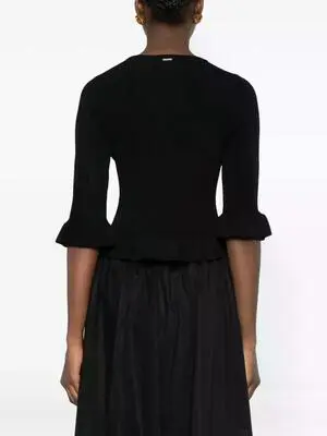 TWINSET Ribbed Knit Cardigan With Ruffled Trim