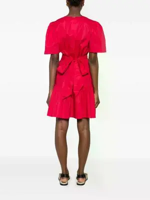 TWINSET Belted Mini Dress With V-neck And Puff Sleeves