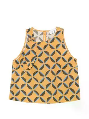 NIU Geometric Print Bow Detail Top