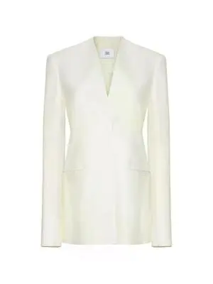 Adam Lippes Ivory Collarless V-neck Jacket