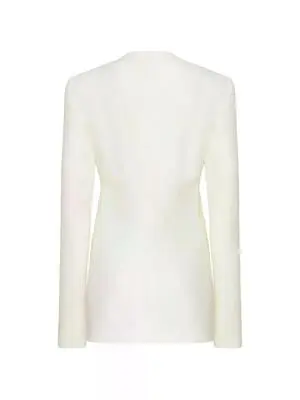 Adam Lippes Ivory Collarless V-neck Jacket