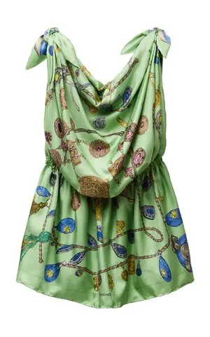 Versace Broken Jewels Print Silk Mini Dress - Green