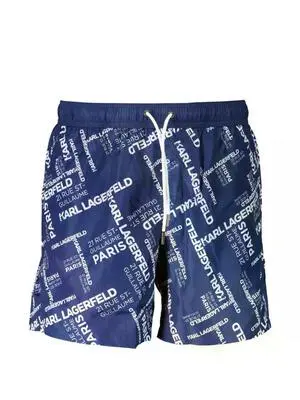 Karl Lagerfeld All-over Logo Print Swim Shorts - Blue