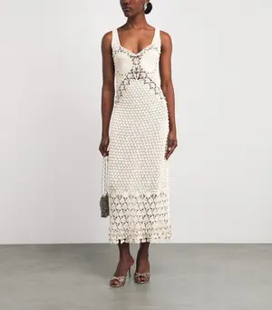 Rabanne Crocheted Metallic Pearl Midi Dress