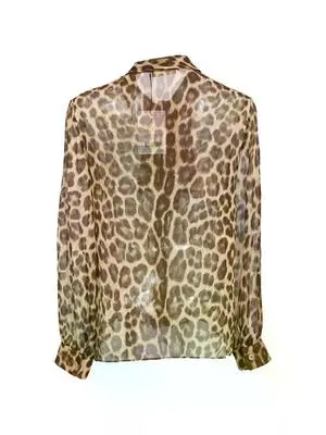 Celine Leopard-print Tie-neck Silk Blouse