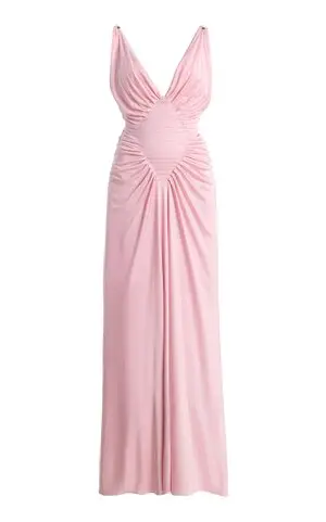 Versace Pleated V-neck Gown - Pink