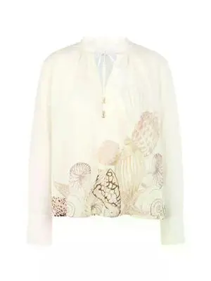 MARCCAIN Seashell-print Tie-neck Blouse