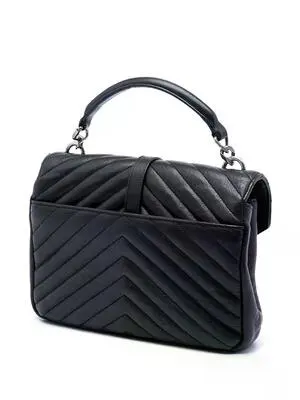 Saint Laurent Medium Chevron Sheepskin Monogram College Satchel - Black