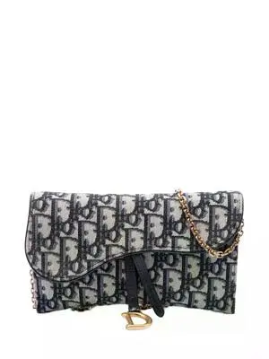 Dior 2020 Oblique Canvas Saddle Wallet On Chain Crossbody Bag - Blue