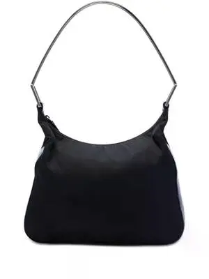 Prada Croc Embossed Leather Trimmed Tessuto Shoulder Bag