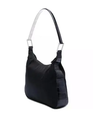 Prada Croc Embossed Leather Trimmed Tessuto Shoulder Bag