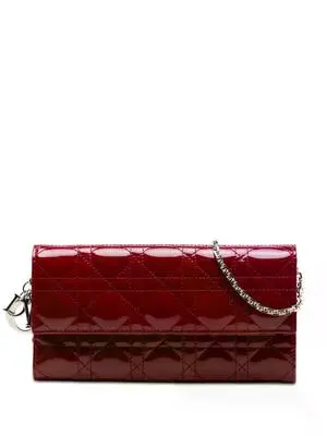 Dior Patent Cannage Lady Wallet On Chain Crossbody Bag - Red