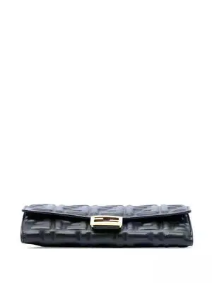 Fendi 2010-2026 Zucca Embossed Nappa Baguette Continental Wallet With Chain Crossbody Bag