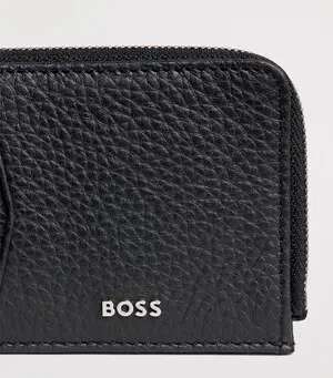 BOSS Grained Leather Crosstown Card Holder - Black