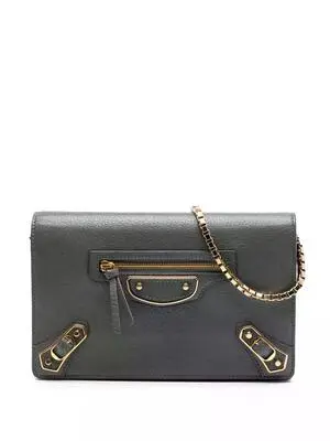Balenciaga Chevre Motocross Metallic Edge Wallet On Chain Crossbody Bag - Grey