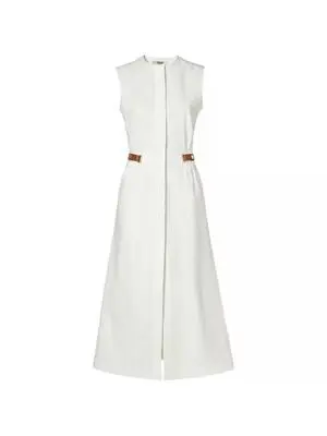 Fendi Leather-trimmed Sleeveless Midi Dress - White