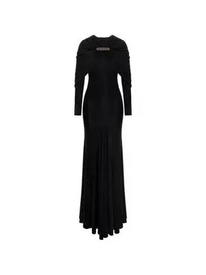 V:PM ATELIER Anais Pleated-cape Maxi Dress - Black