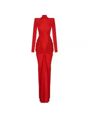 V:PM ATELIER Adwa Padded Shoulder Ruched Maxi Dress