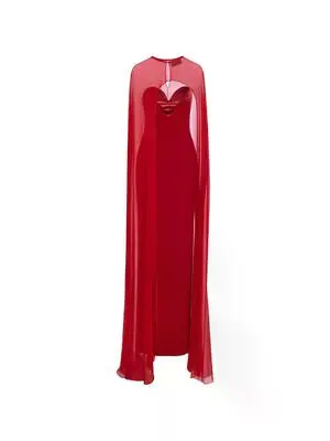 V:PM ATELIER Sindel Velvet Panel Cape Maxi Dress - Red