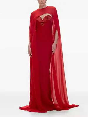 V:PM ATELIER Sindel Velvet Panel Cape Maxi Dress