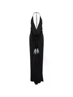 V:PM ATELIER Feather-trim Halterneck Maxi Dress