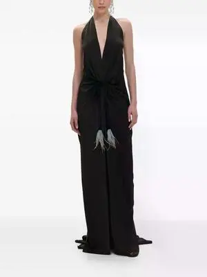 V:PM ATELIER Feather-trim Halterneck Maxi Dress
