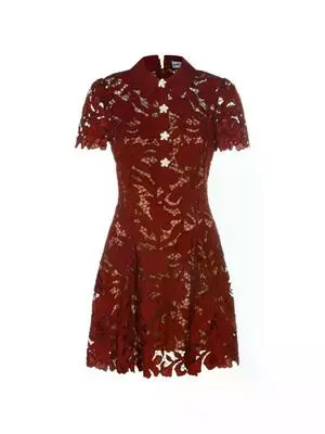 SELF-PORTRAIT Burgundy Floral Guipure Lace Mini Dress