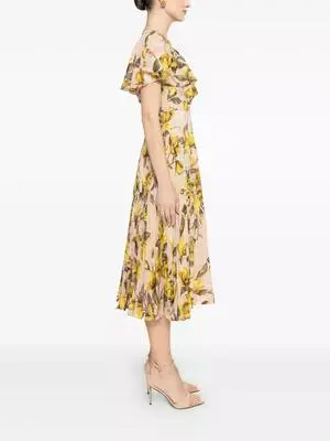 NISSA Floral Print Ruffled Midi Dress - Neutrals