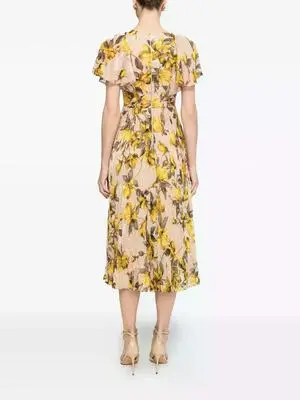 NISSA Floral Print Ruffled Midi Dress