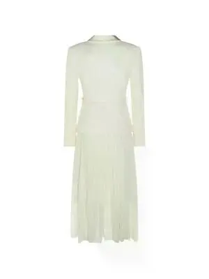 SELF-PORTRAIT Belted Pleated Midi Dress In Cream Boucl