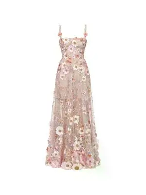 BRONX AND BRONCO Venice 3d Jasmine Floral-appliqué Gown - Pink