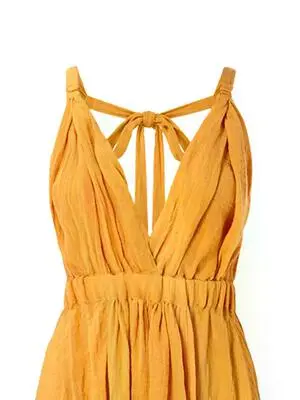 120% Lino Ruched Tie-fastening Dress