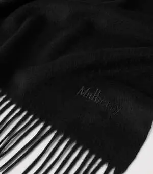 Mulberry Merino Wool Fringed Scarf - Black