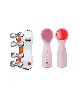 PURSONIC 5-in-1 Skin Roller Massager With Led Light Therapy And 3-in-1 Facial Cleansing Device With 7 Color Led Light Therapy - Pink