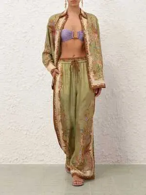 Zimmermann Indra Relaxed Pants In Khaki Scarf Floral - Green