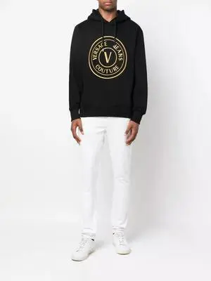 Versace Logo-embroidered Cotton Hoodie - Black