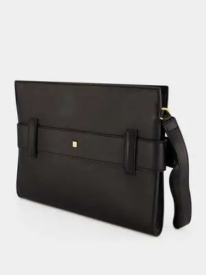 Balmain Anthem Smooth Leather Clutch - Black