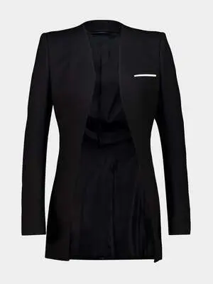 TOM FORD Collarless Wool Silk Panama Jacket - Black