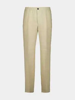 FERRAGAMO Stone Linen Tailored Jogger Pants - Beige
