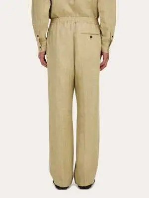 FERRAGAMO Stone Linen Tailored Jogger Pants - Beige