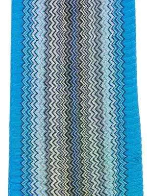 Missoni Zigzag-knit Fringed Scarf - Blue