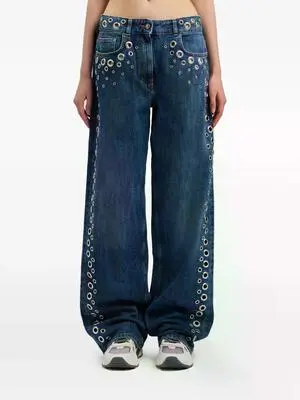 Palm Angels Eyelet Embellished Wide-leg Jeans