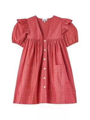 GANNI Striped Ruffled Mini Dress
