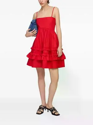 GANNI Ruffled Tie Mini Dress - Red