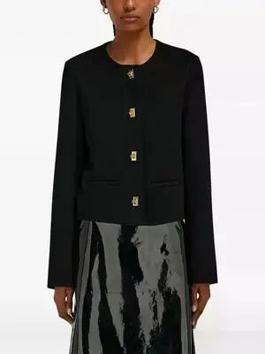 FERRAGAMO Cropped Wool And Cashmere Jacket With Gancio Buckle Buttons - Black
