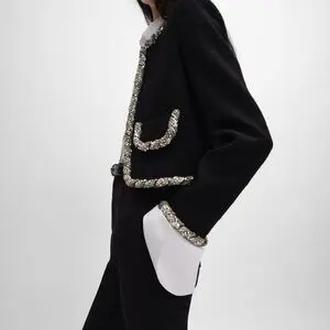 Celine Embroidered Icone Jacket In Wool Natt - Black