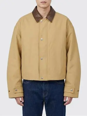 Acne Studios Organic Cotton Shirt Jacket With Leather Collar - Sand